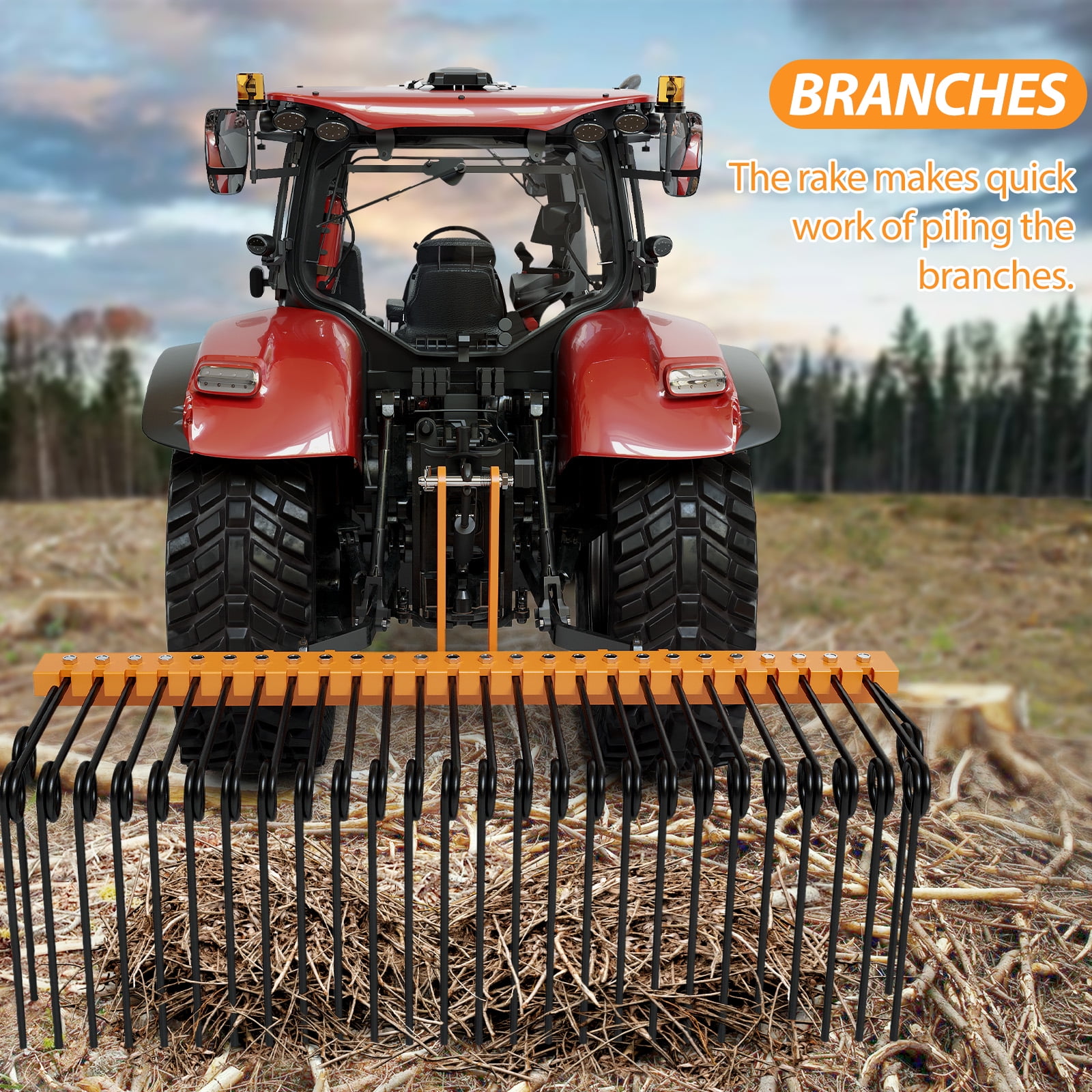 3 Point Tractor Rake, Pine Straw Needle Rake for Cat0, Cat1, Tow Behind ...