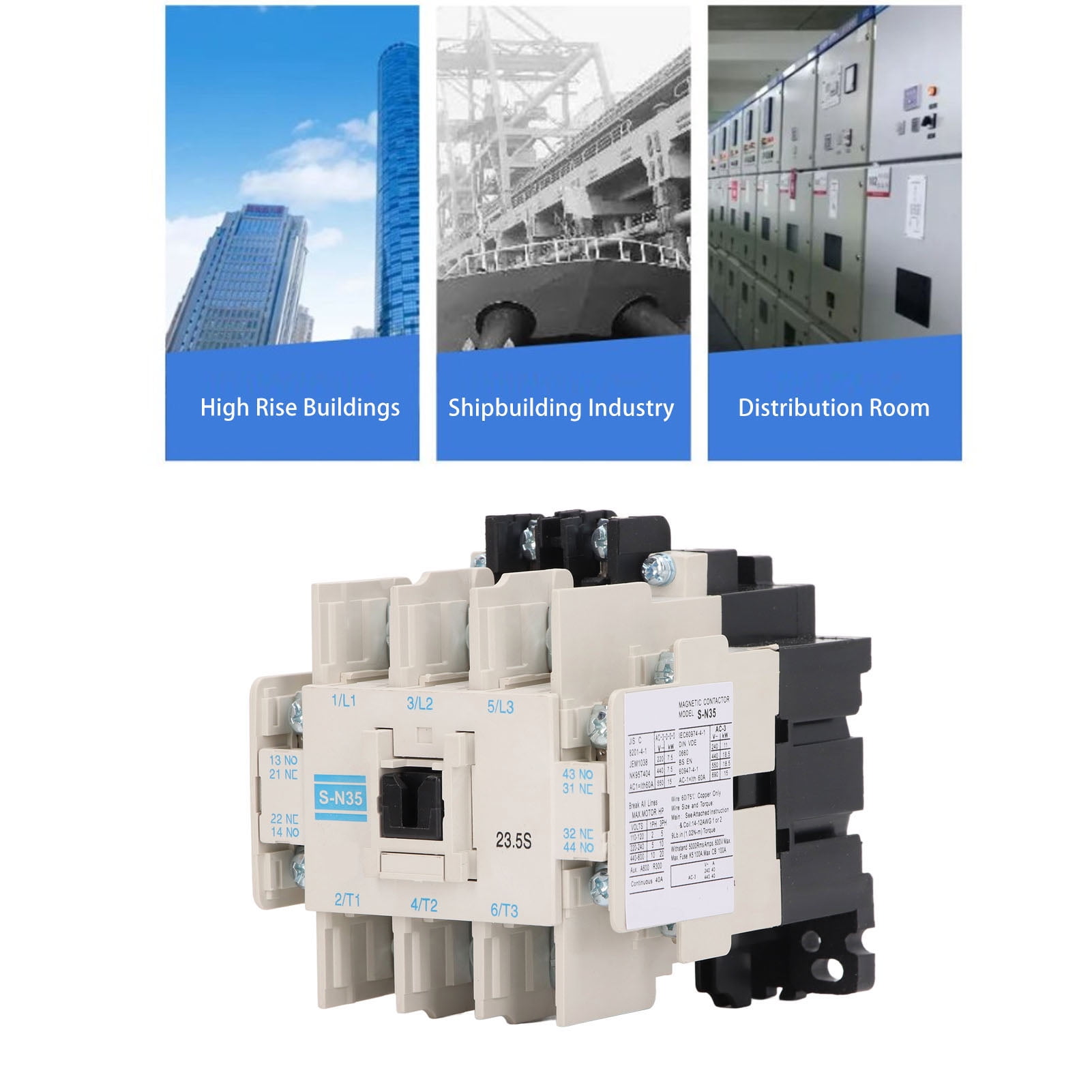 3,Pole AC Contactor 60A 50/60Hz, 4NO 4NC, Industrial Power Control Rail Mount - Walmart.com