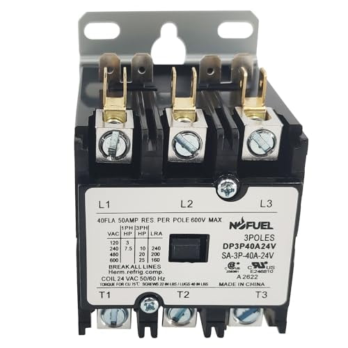 3 Pole Air Conditioner Contactor 40 Amp 24VAC Coil, Condenser Contactor ...