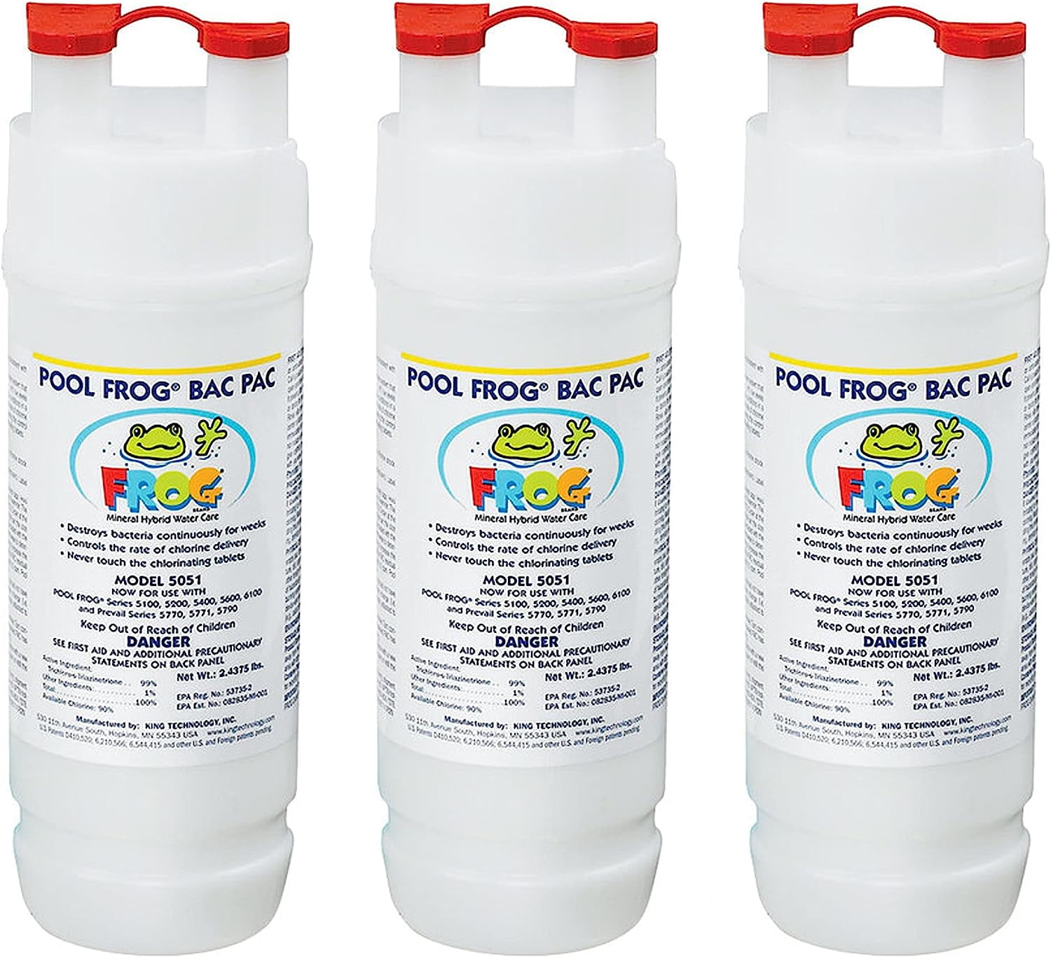 3 Pool FROG Bac Pacs prefilled with 2.2 lbs. of Trichlor, Replacement Chlorine Cartridges, for ...