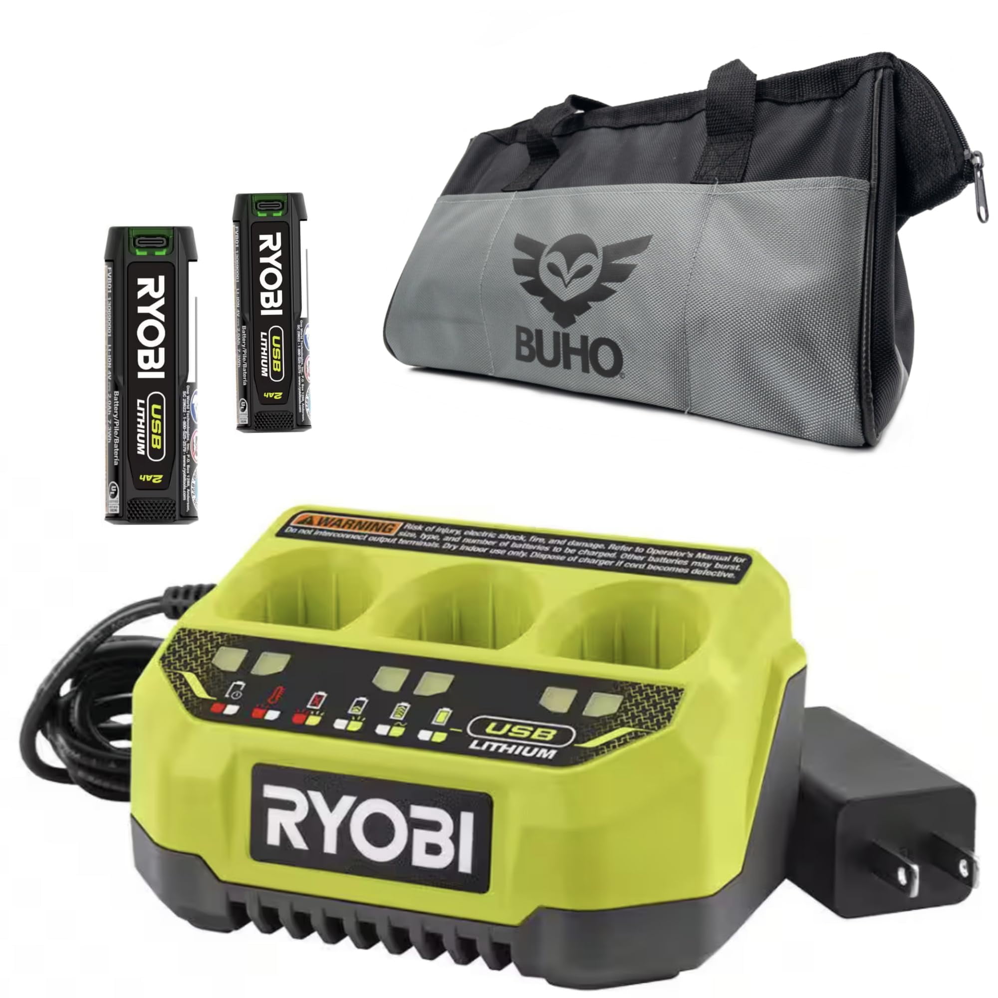 3 Port Battery Charger Bundle with Ryobi Charger and Buho Tool Bag ...