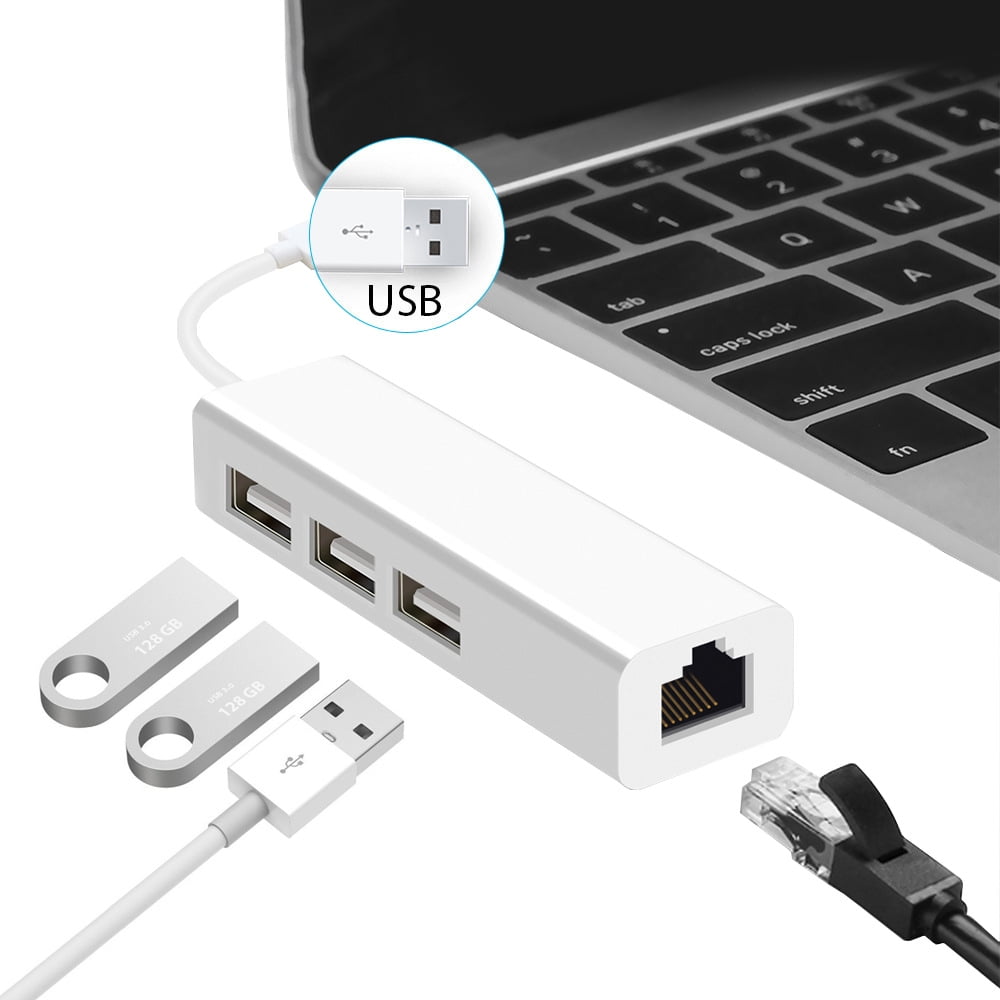 3-Port USB 2.0 Hub with RJ45 10/100/1000 Gigabit Ethernet Adapter ...