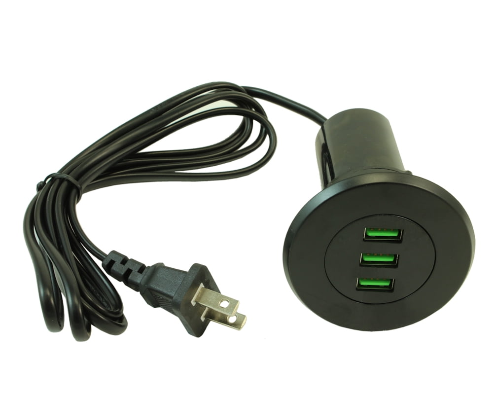 3 Port USB 3.1 Amp Grommet/Desk Style Power Stations Charger, Black ...