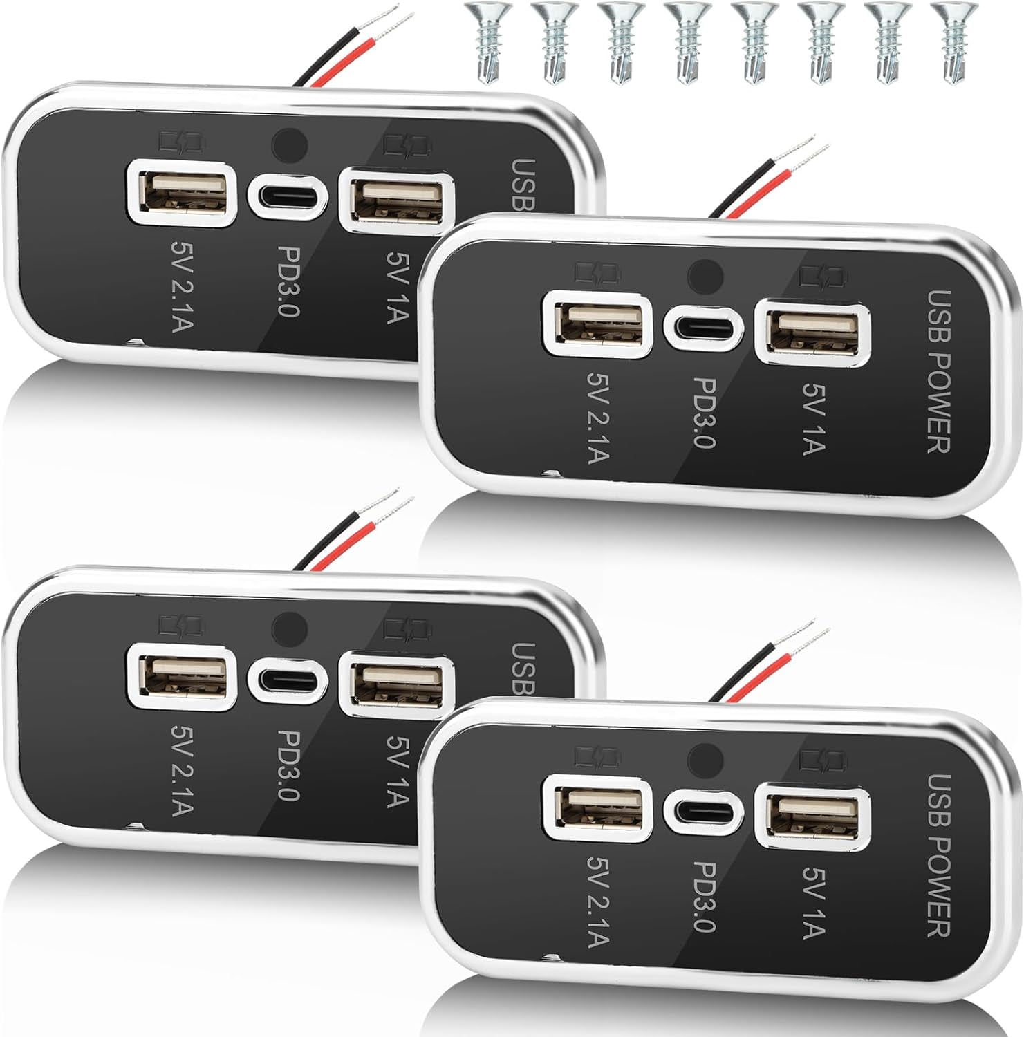 3 Ports 12V RV USB Outlet 45.5W, 4PCS PD3.0 Type-C Quick Charge & Dual ...