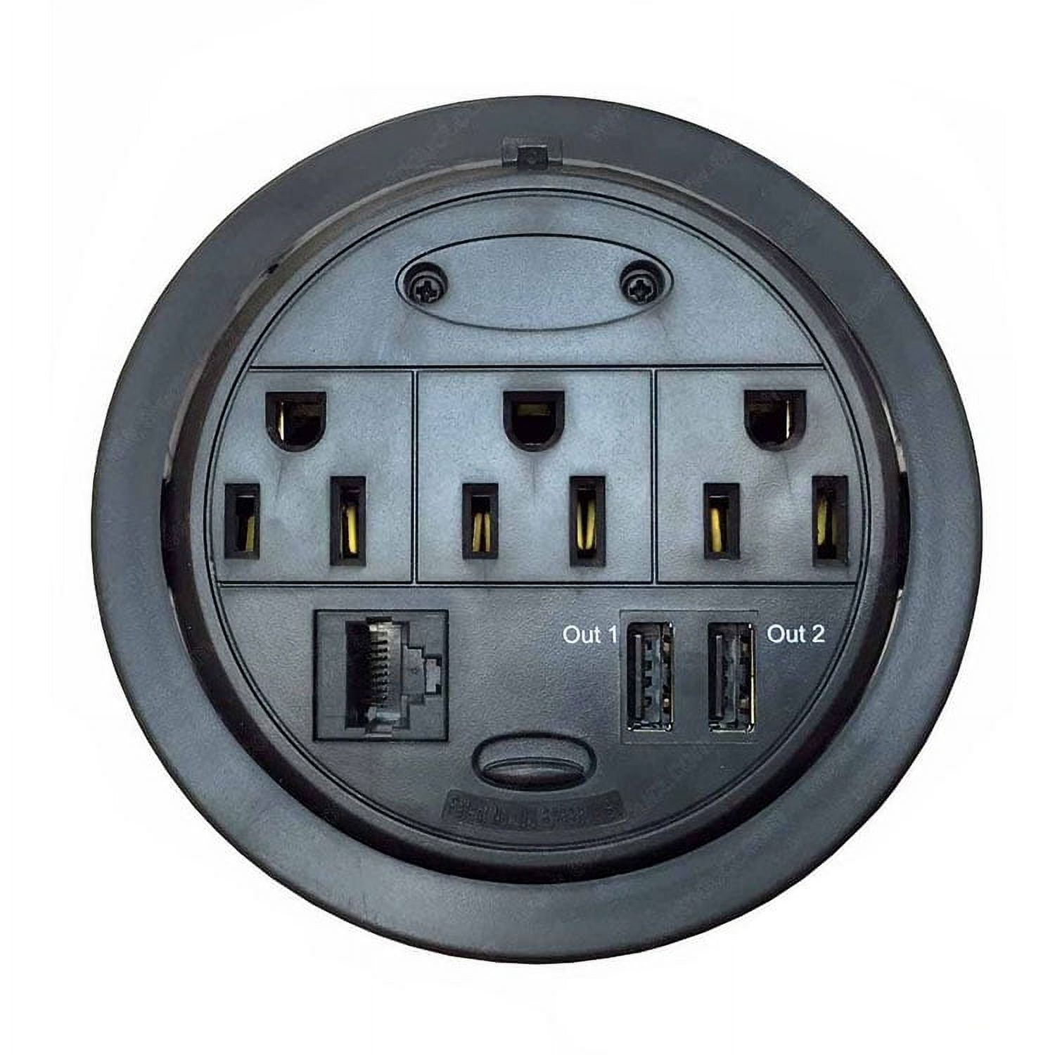 3 Power & 2 USB & 1Cat5E Power Tap Grommet - Desk Outlet Table - Hidden ...