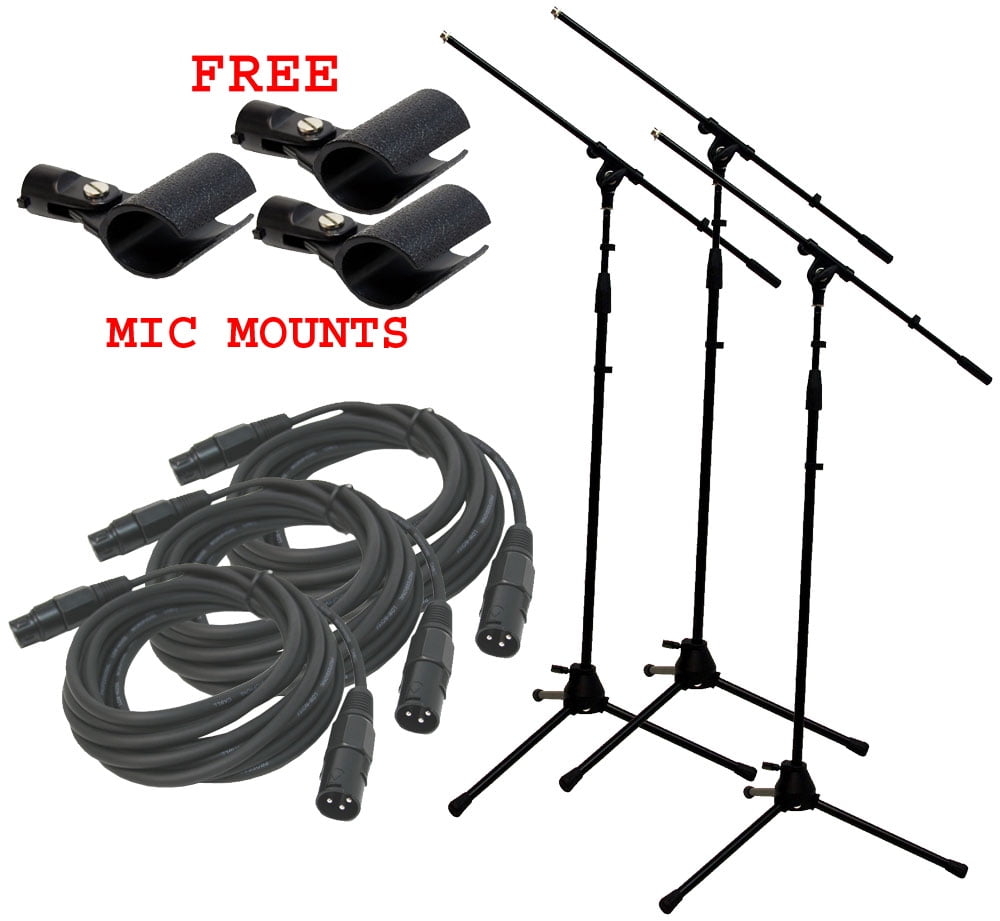 (3) Pro Audio Stage Instrument Boom Microphone Stand Xlr Cables Free ...