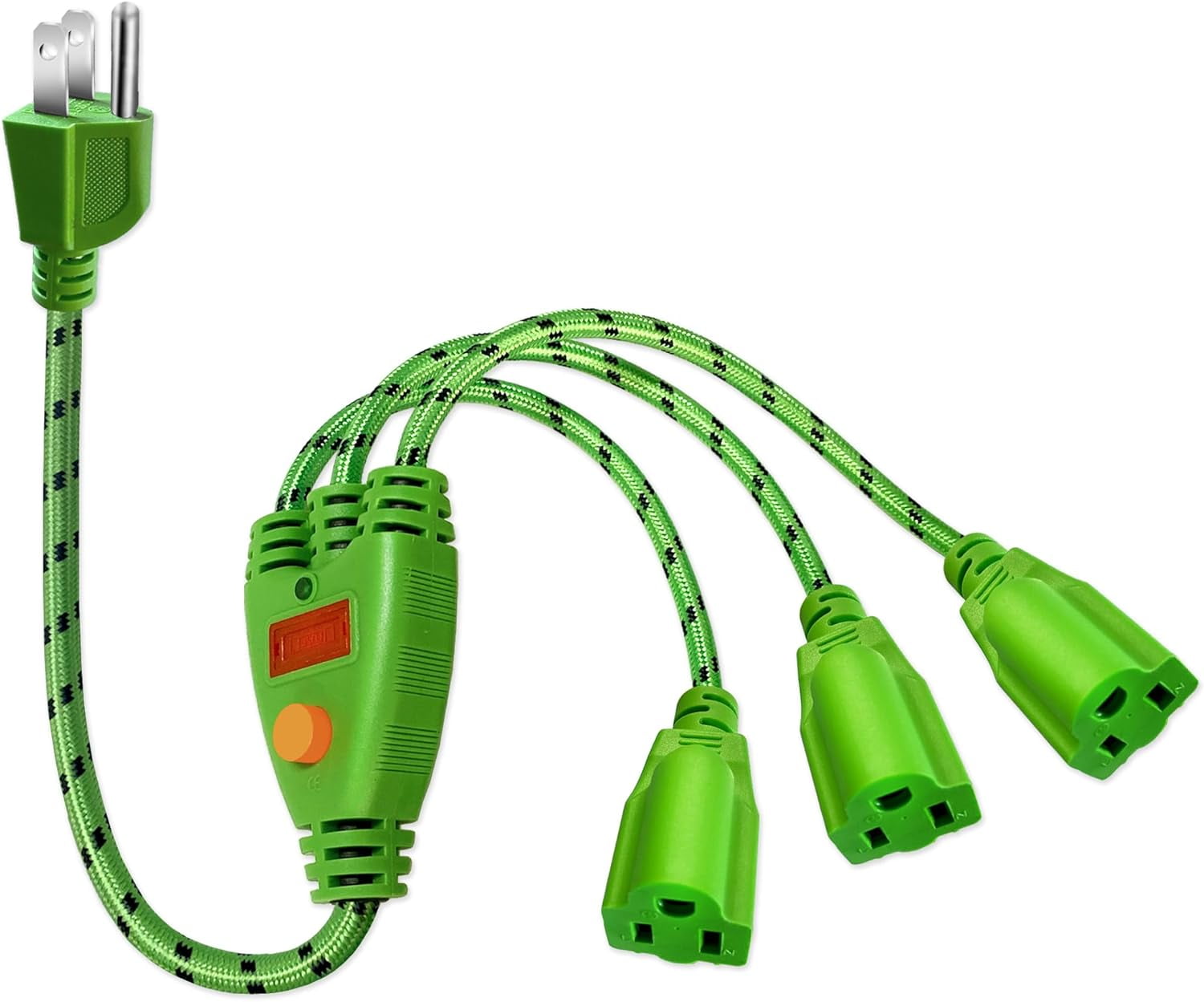 3 Prong 1 to 3 Way Power Cord Extension Splitter Distributor with ...