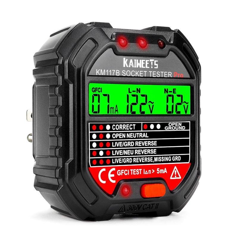 "3 Prong 120V AC Outlet Tester with LCD Display, GFCI Receptacle ...