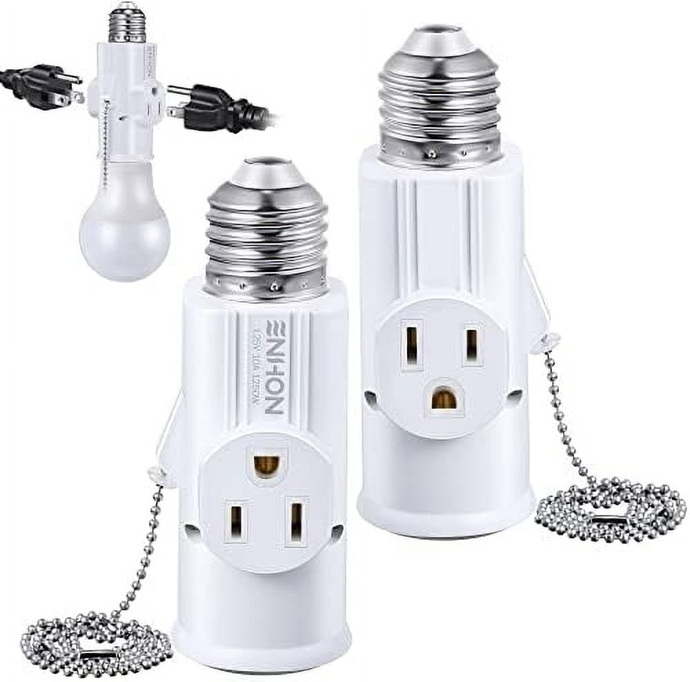 3 Prong E26 Light Socket to Plug Adapter, White Heat Resistant Light ...