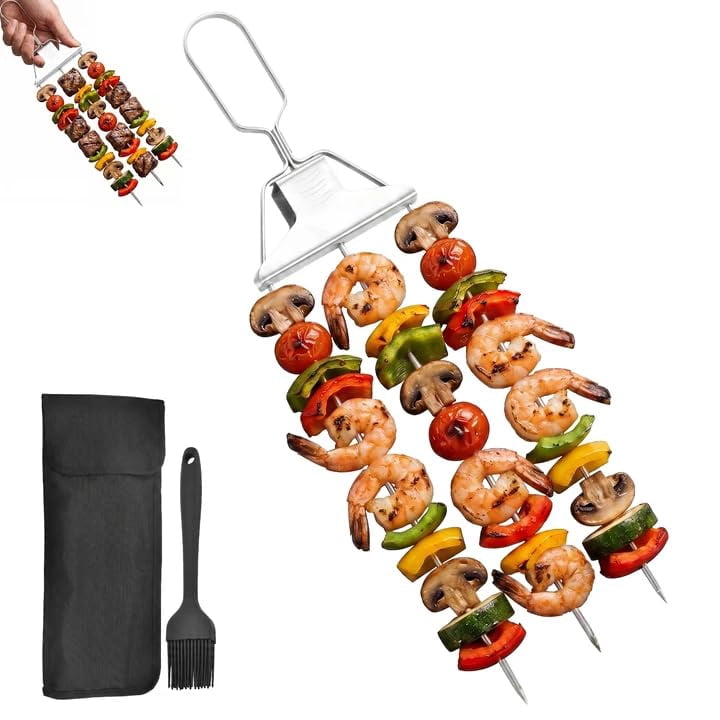 3 Prong Kabob Skewers, Stainless Steel BBQ Skewers for Grilling with ...