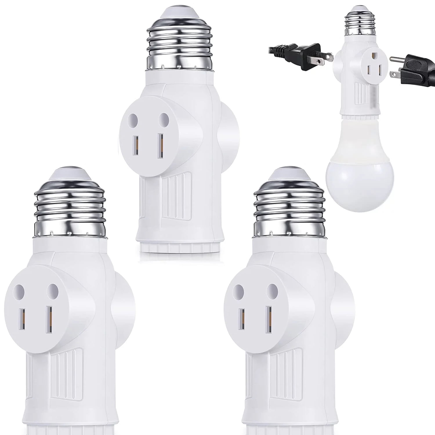 3 Prong Light Bulb Outlet Socket Plug Adapter, Polarized White Light ...