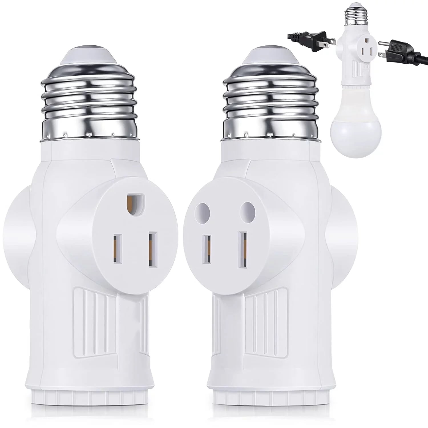 3 Prong Light Bulb Outlet Socket Plug Adapter, Polarized White Light ...