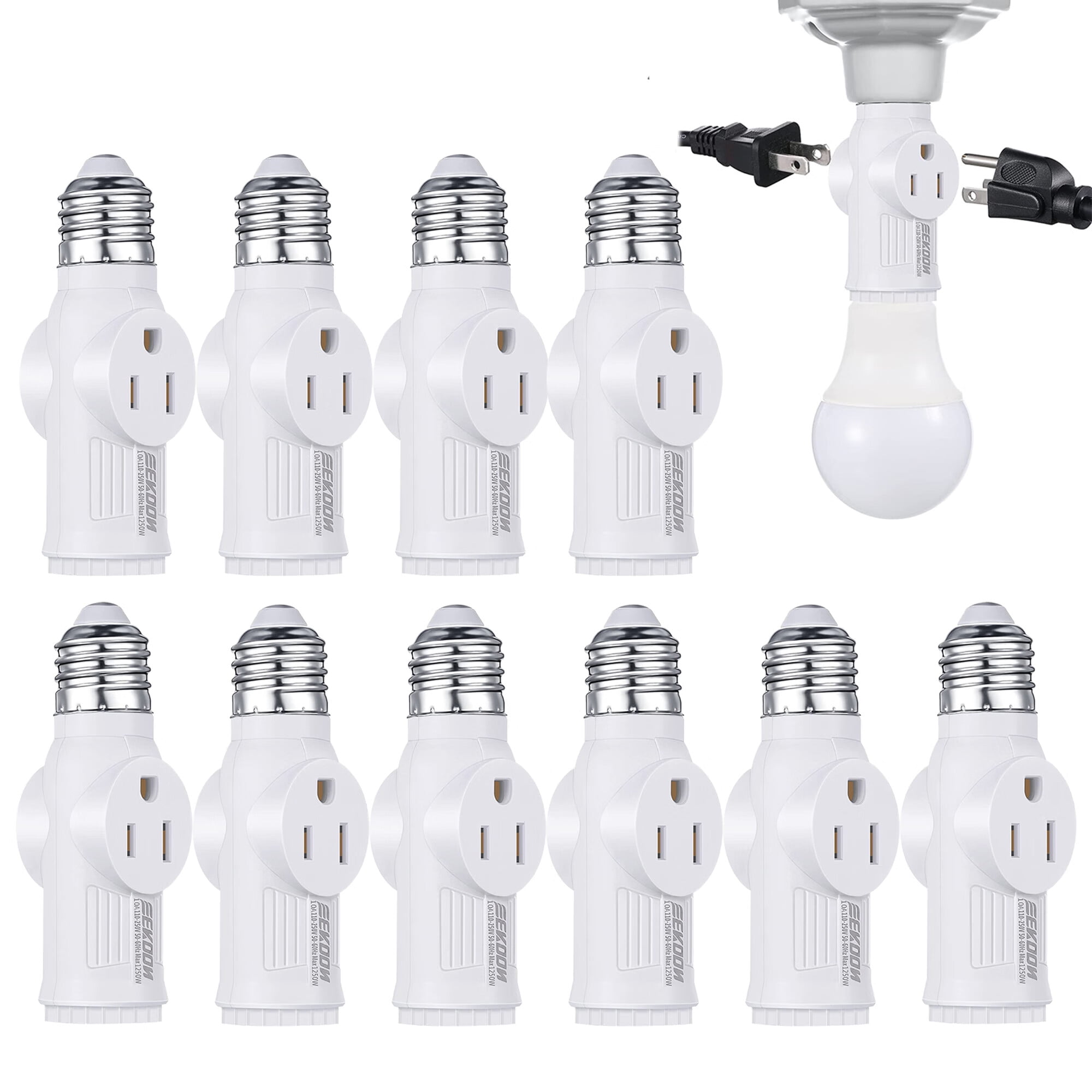 3 Prong Light Socket Adapter, E26 Light Bulb Outlet Adapter, Polarized ...