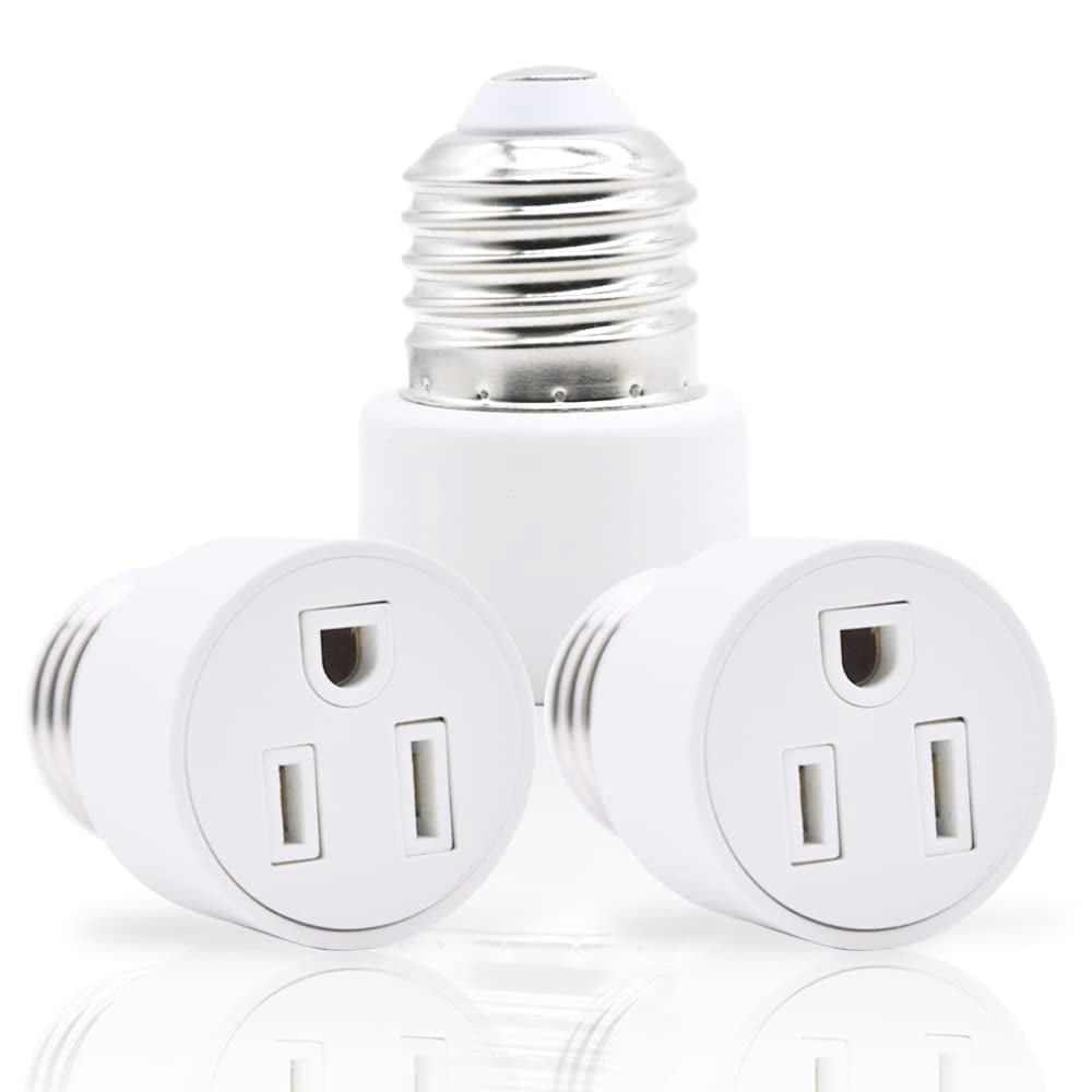 3-Prong Light Socket to Outlet Adapter, E26/E27 Screw-in Light Bulb ...