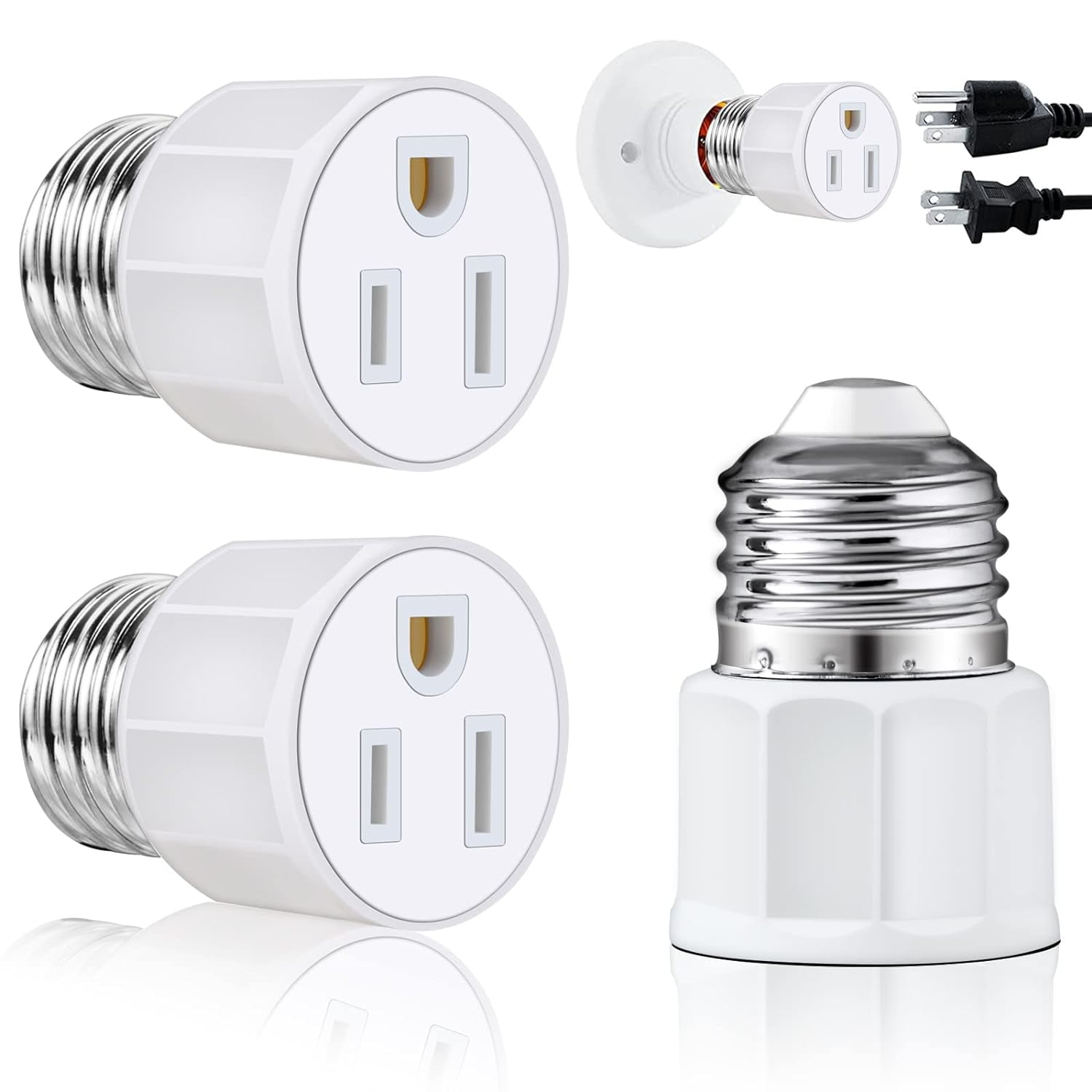 3 Prong Light Socket to Plug Adapter - E26 E27 Light Socket to Plug ...