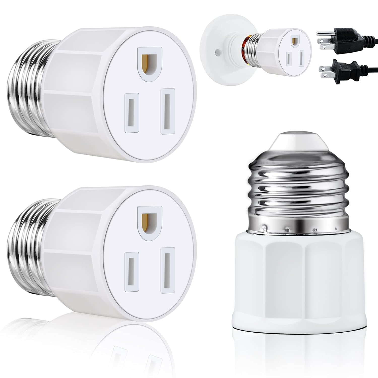 3 Prong Light Socket to Plug Adapter - E26 E27 Light Socket to Plug ...