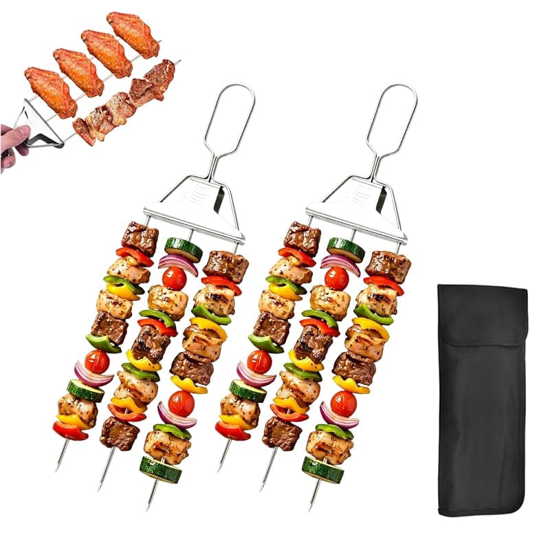 3 Prong Skewers for Grilling, 14.7" Stainless Steel BBQ Skewer with ...