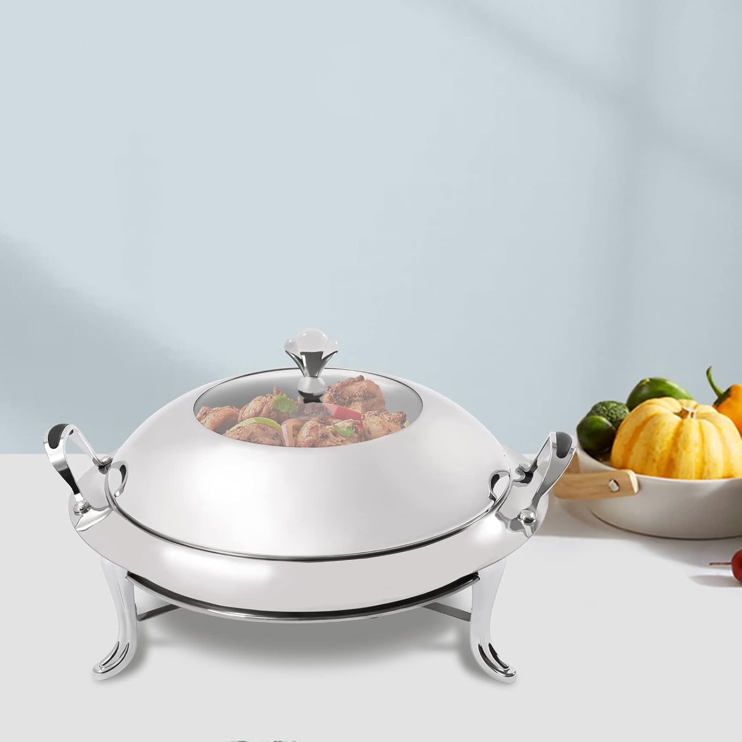 3 Qt Chafing Dish, Stainless Steel Round Buffet Warmer Tray Sturdy ...