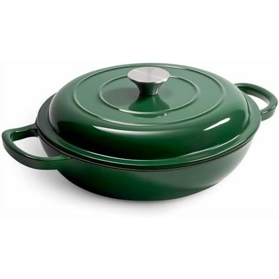 3 Quart Enameled Cast Iron Braiser, Non Stick Enameled Cast Iron ...