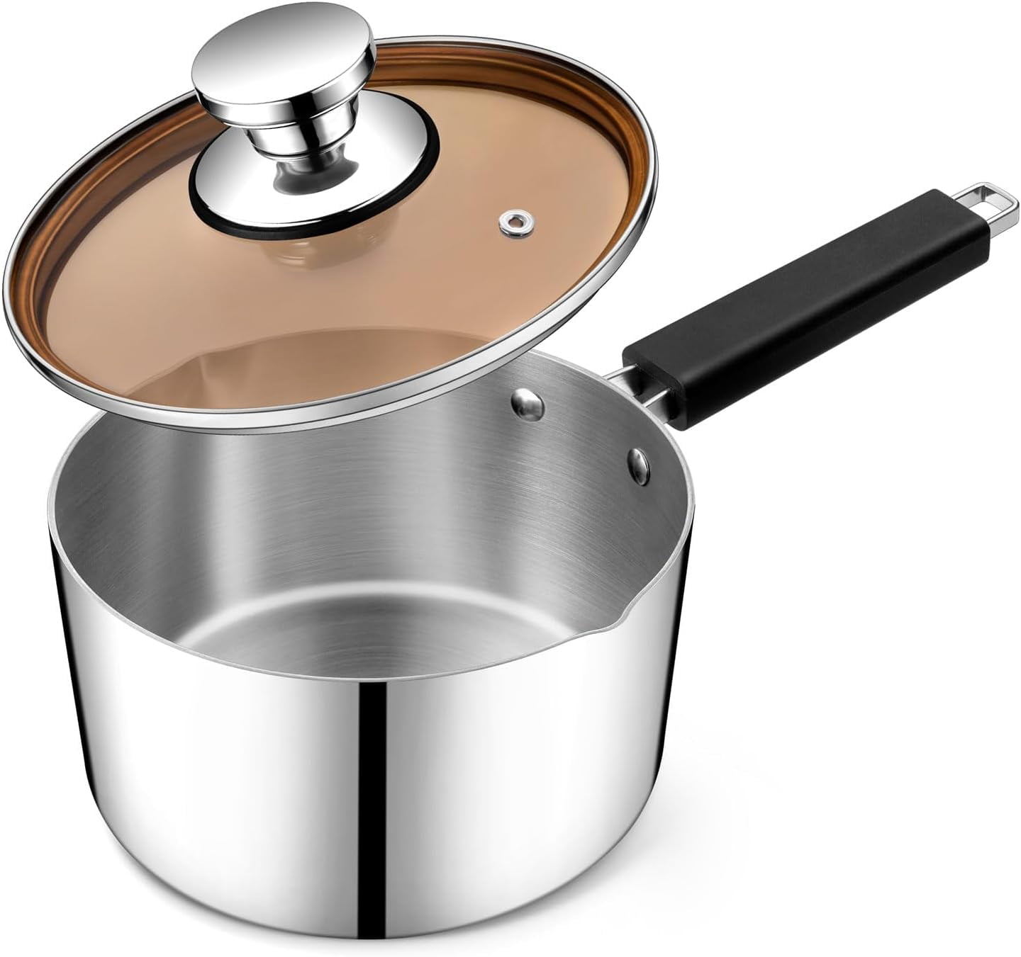 3 Quarts Sauce Pan and Pot with Lid, Tri-Ply Stainless Steel Saucepan ...