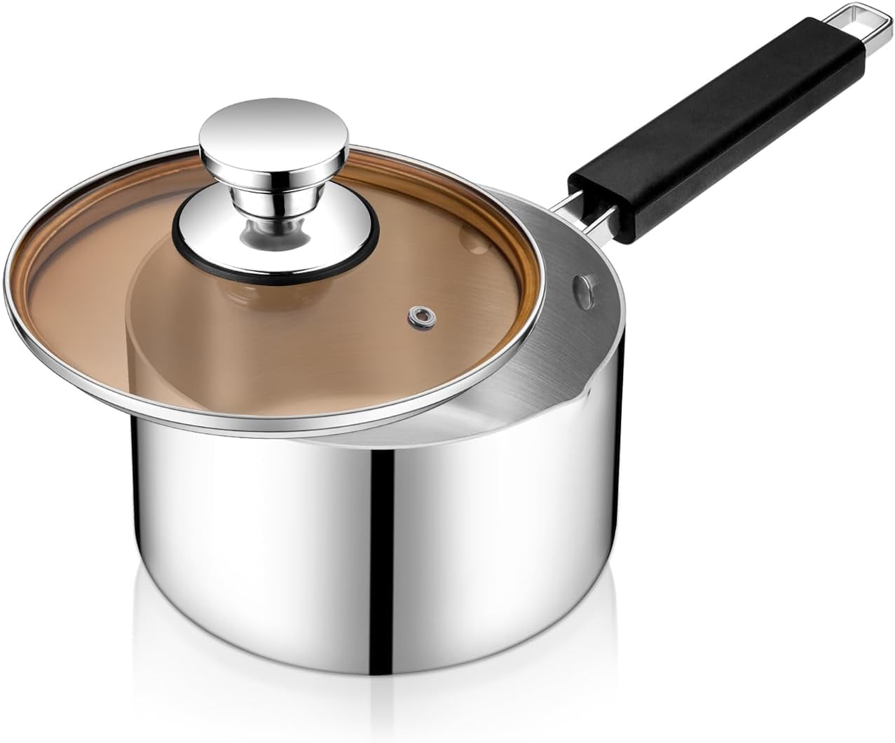 3 Quarts Sauce Pan and Pot with Lid, Tri-Ply Stainless Steel Saucepan ...