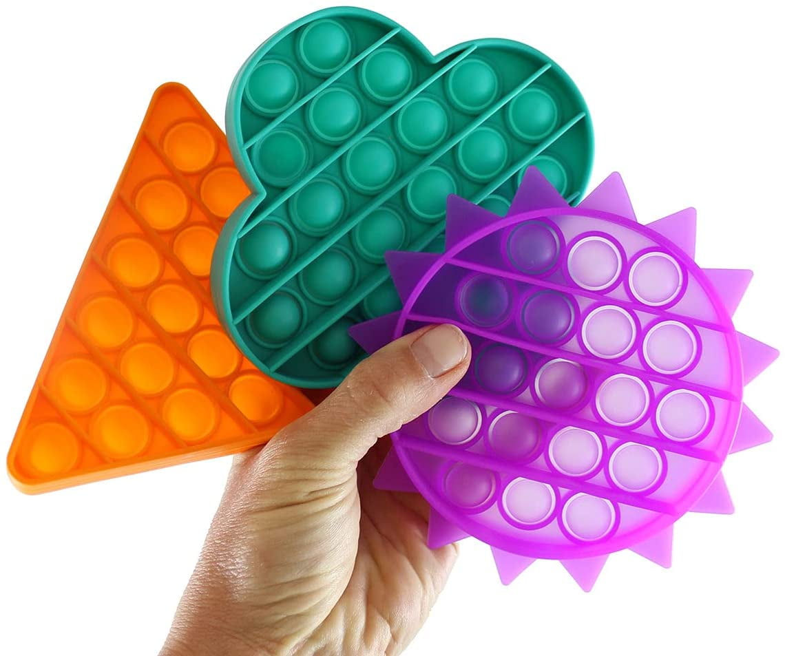 3 RANDOM Geometric Shape 4" Pop Silicone Push Poke Bubble Wrap Fidget ...
