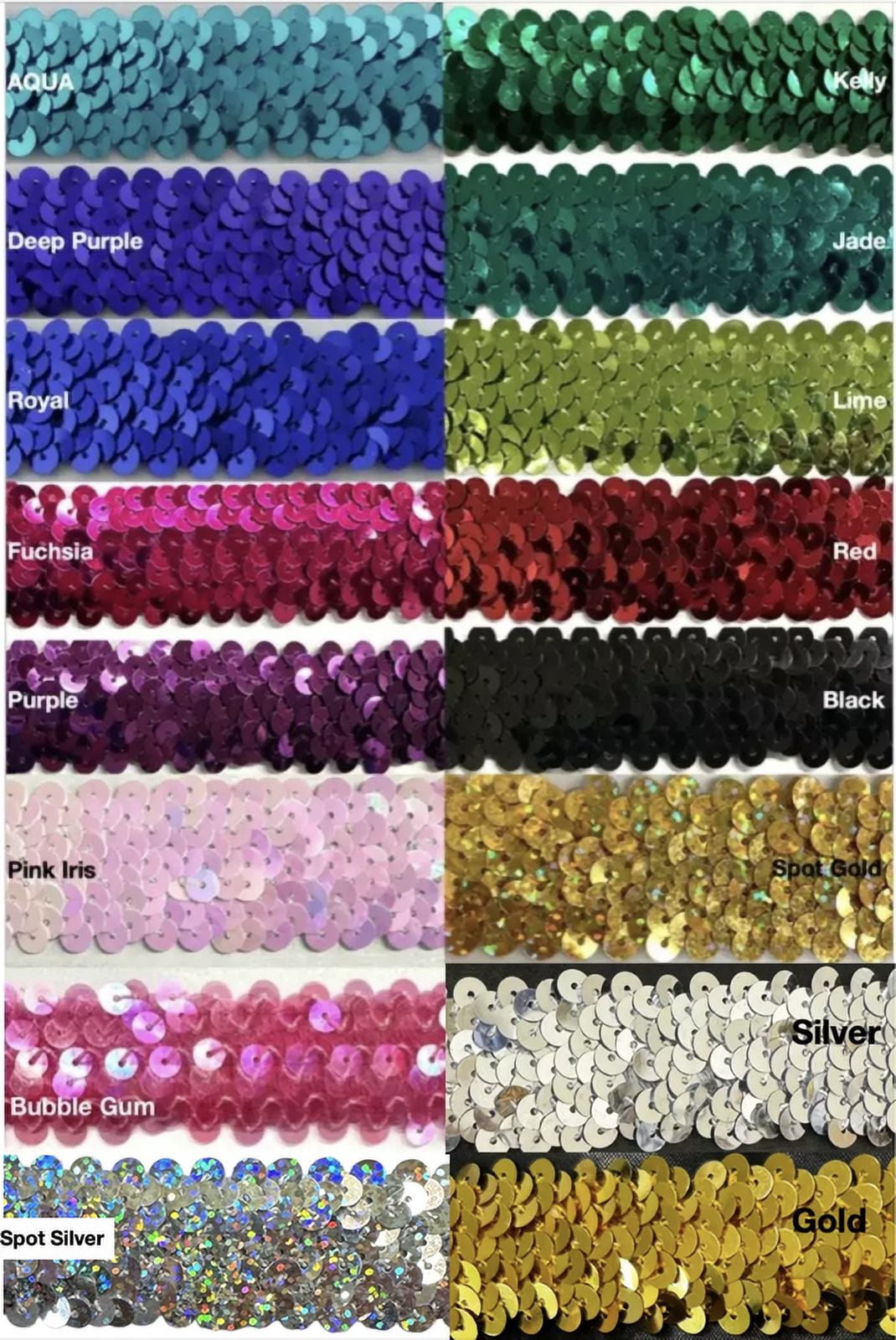 3 ROW (1") STRETCH SEQUIN TRIM - 10 Continuous Yards - Many Colors ...