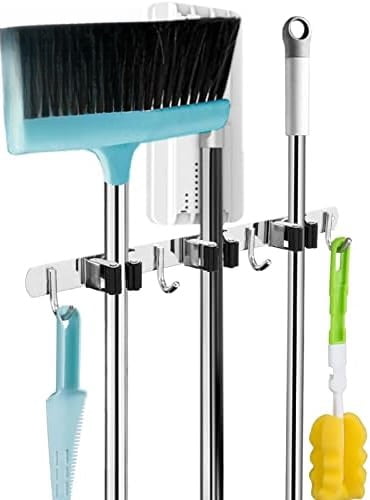 3 Racks and 4 Hooks Broom and Mop Holder Wall Mounted Garage Organizer ...