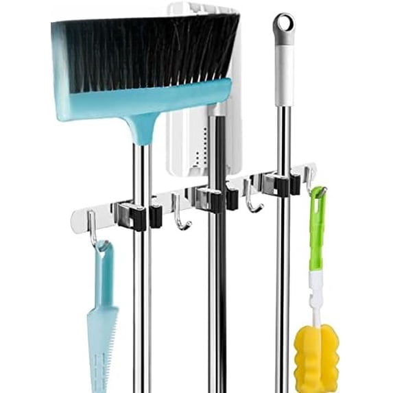 3 Racks and 4 Hooks Broom and Mop Holder Wall Mounted Garage Organizer ...