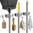 3 Racks and 4 Hooks Mop and Broom Holder Wall Mount, Stainless Steel ...