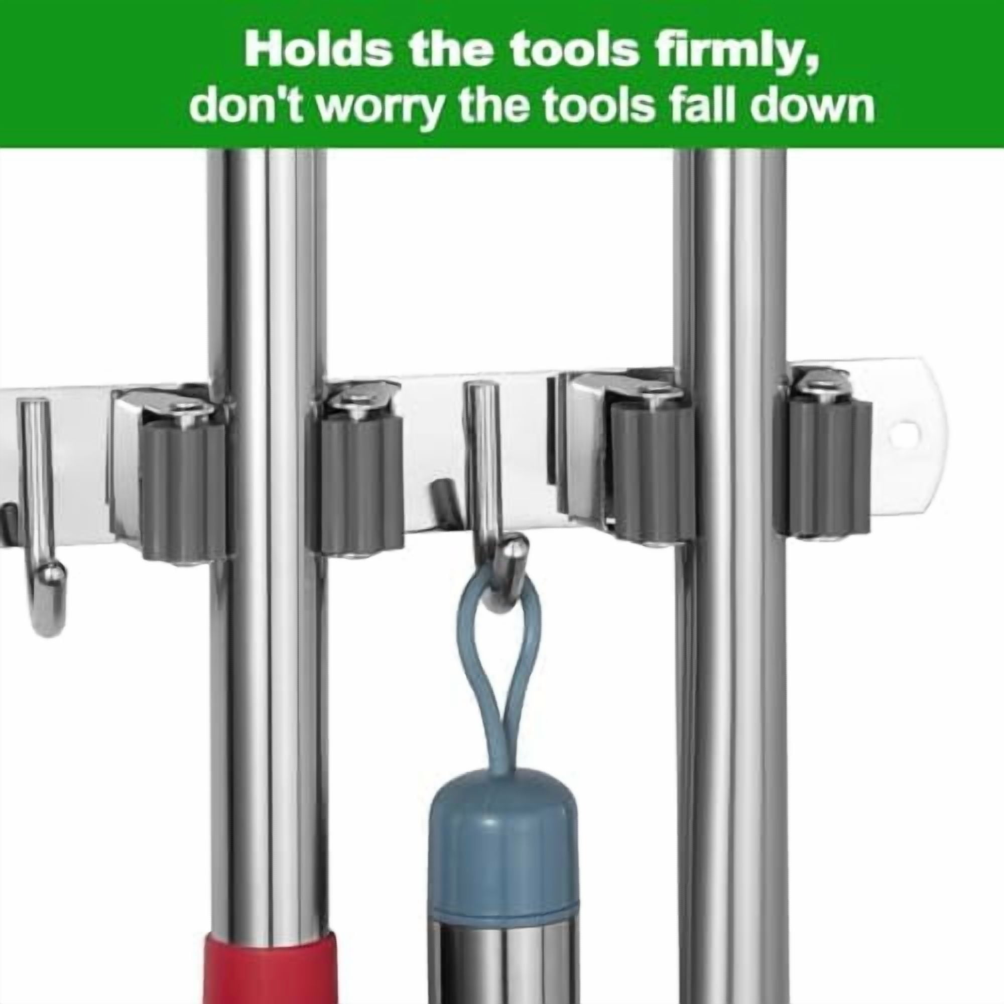 3 Racks and 4 Hooks Mop and Broom Holder Wall Mount, Self Adhesive ...