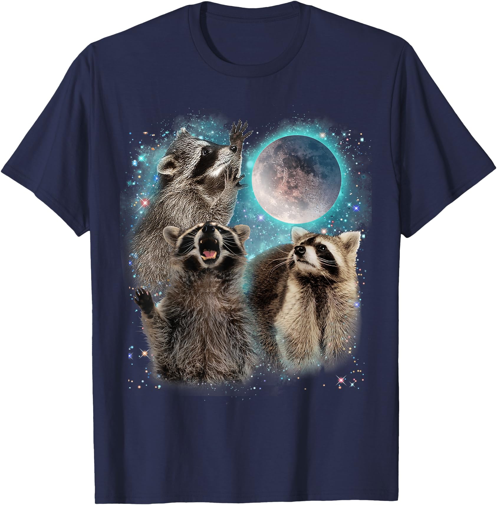 3 Racoon Moon Howling Raccoon Head Funny Unisex T-Shirt for Men Women ...