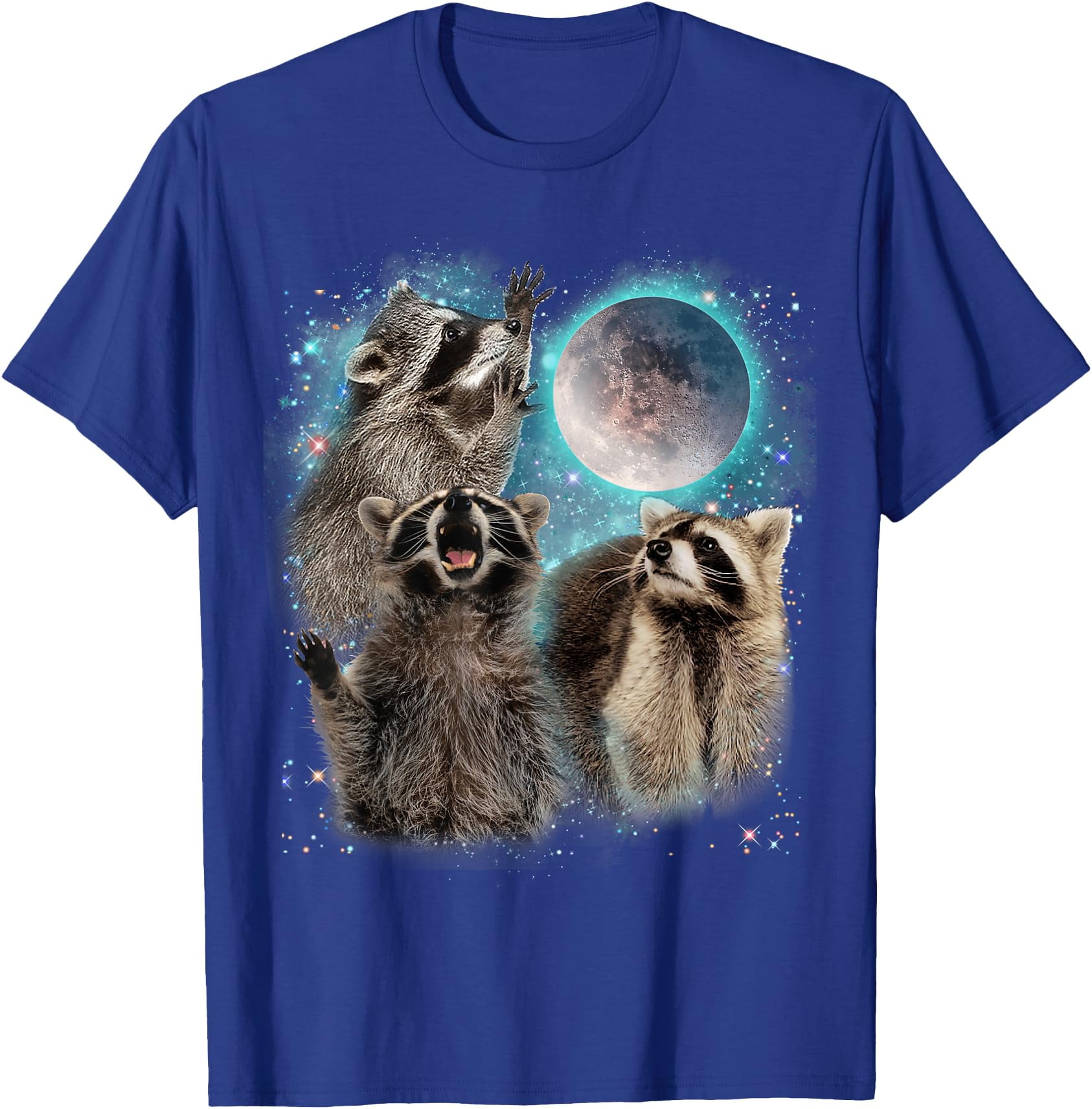 3 Racoon Moon Howling Raccoon Head Funny Unisex T-Shirt for Men Women Kids Toddler,Royal Blue ...