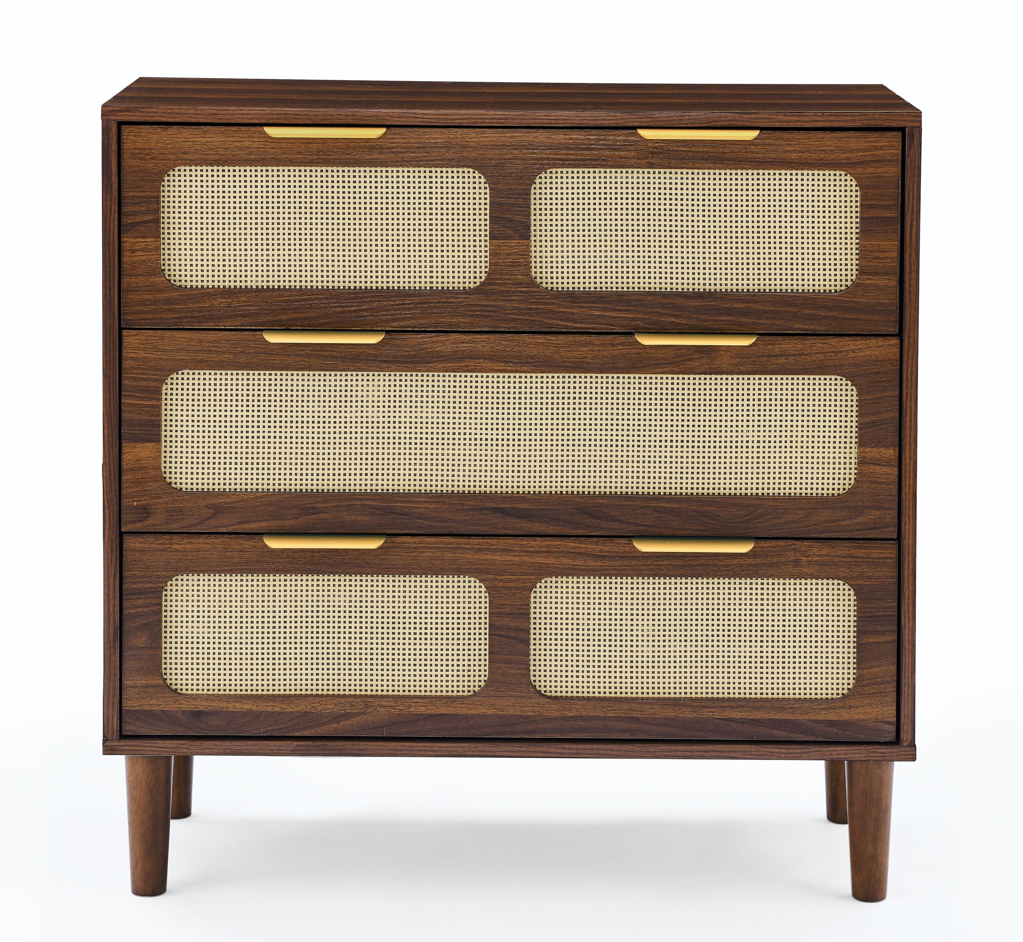 3 Rattan Drawer Dresser With 3 Wide Drawers, Metal Handles Modern ...