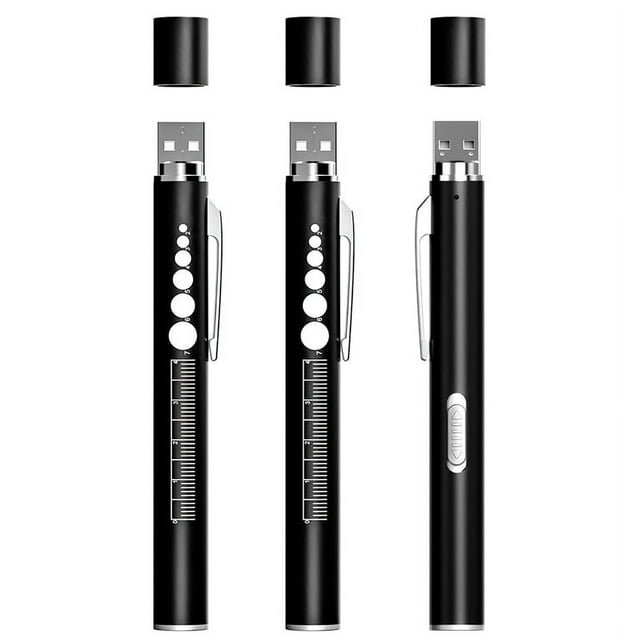 3 Rechargeable Penlights with Pupil Gauge & Ruler, LED Pen Lights for ...