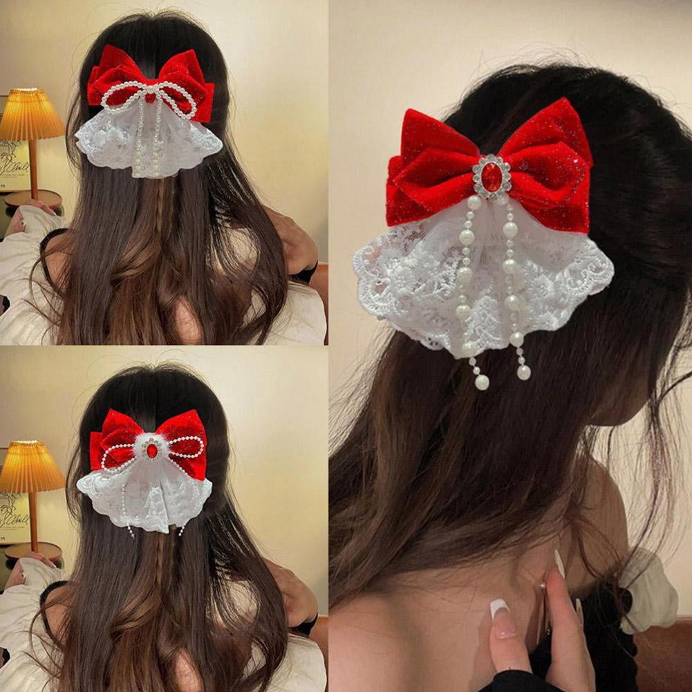 3# Red Love Mink Velvet Bow Red Bow New Year Festive Hair Accessories ...