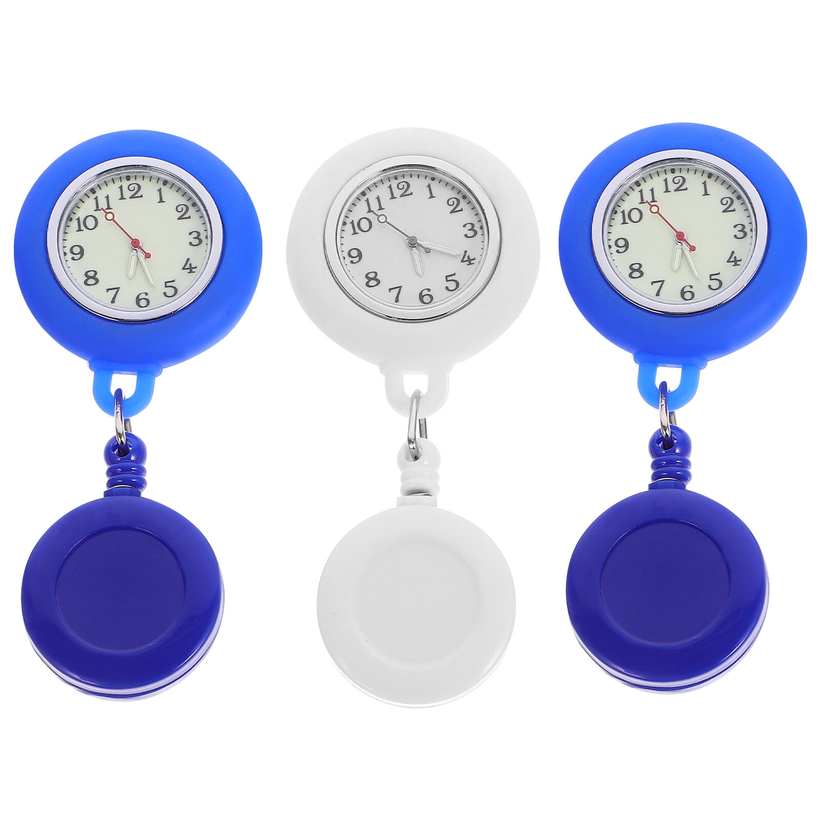 3 Retractable Nurse Watches - Clip-On Silicone Fobs (Black/Light Blue ...