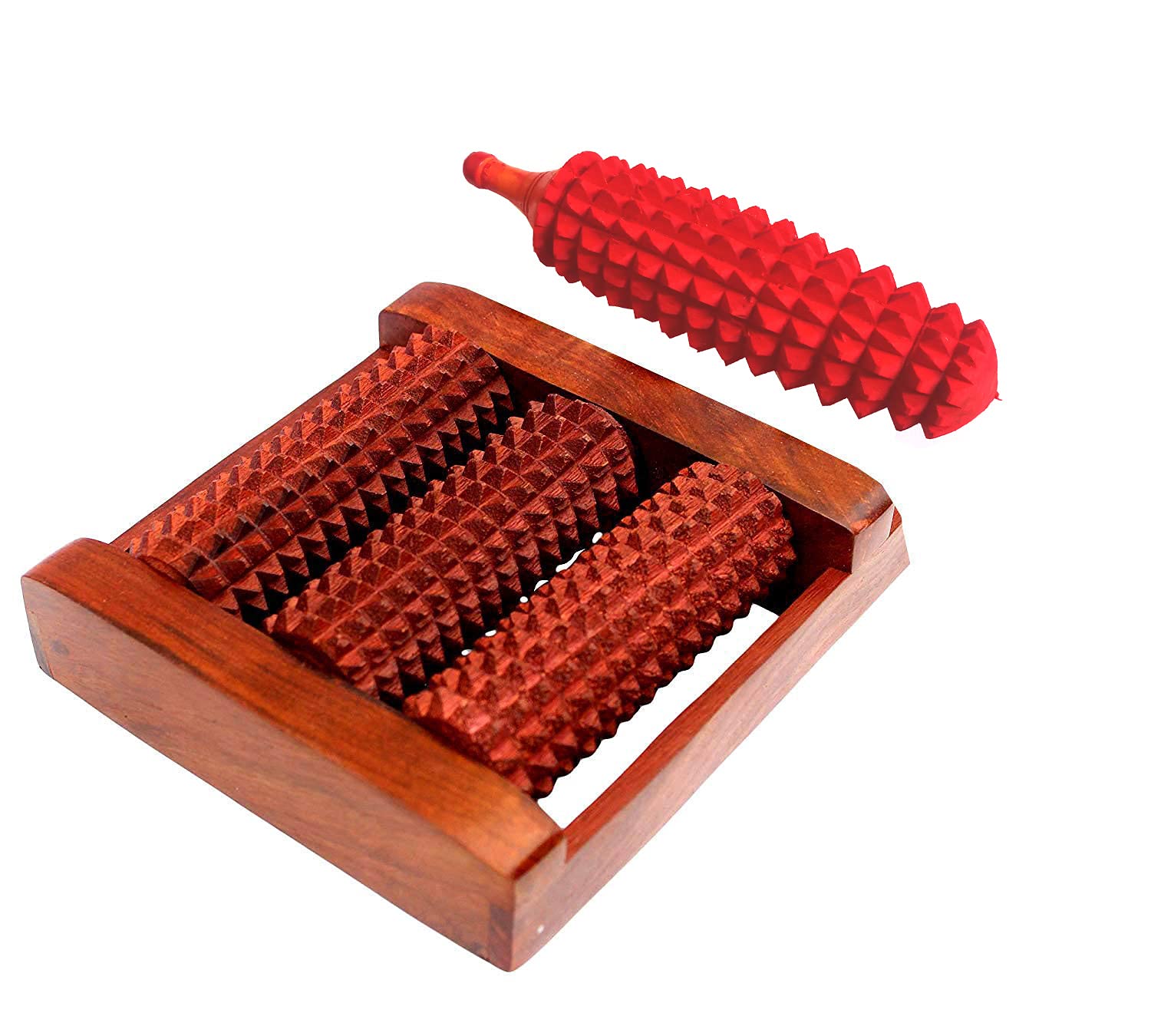 3 Revolving Wheel Single Foot Roller with Karela in Red color for hands ...