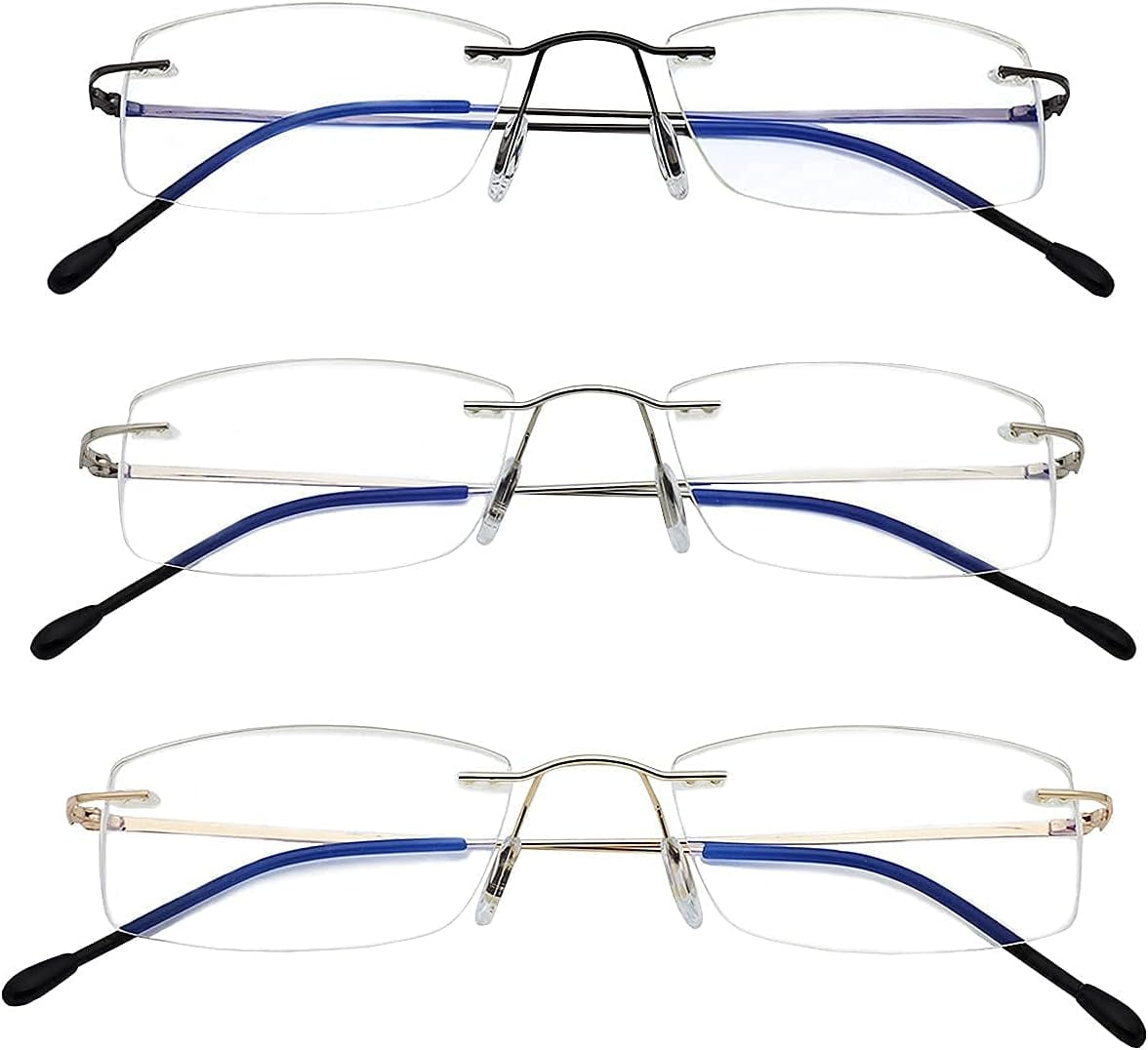 3 Rimless Readers Blue Light Proof Reading Glasses Women Men Filter ...