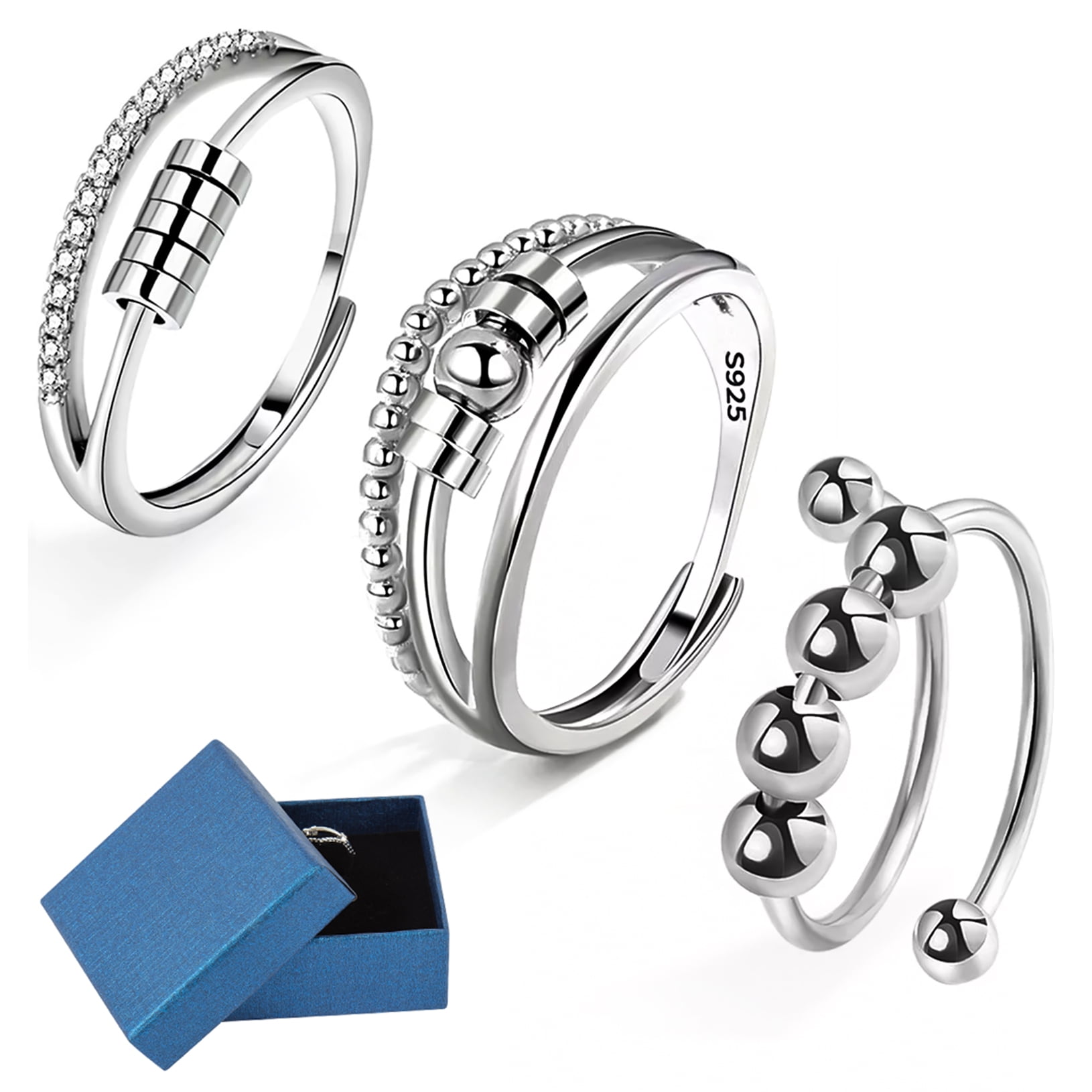 3 Ring Anxiety Resistant Ring Jewellery Ring with Box Titanium ...