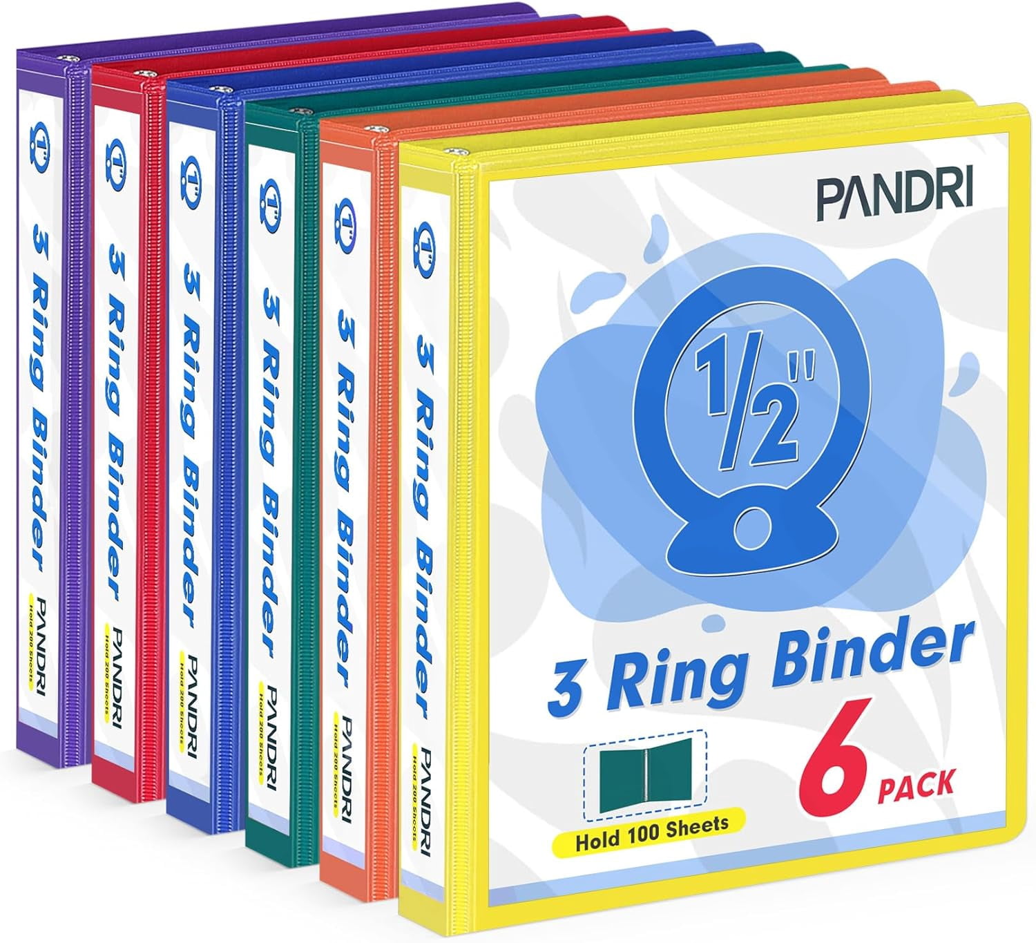 3 Ring Binder 0.5 Inch, 6 Pack 1/2-Inch Binder Fits Letter Size 8.5'' x ...