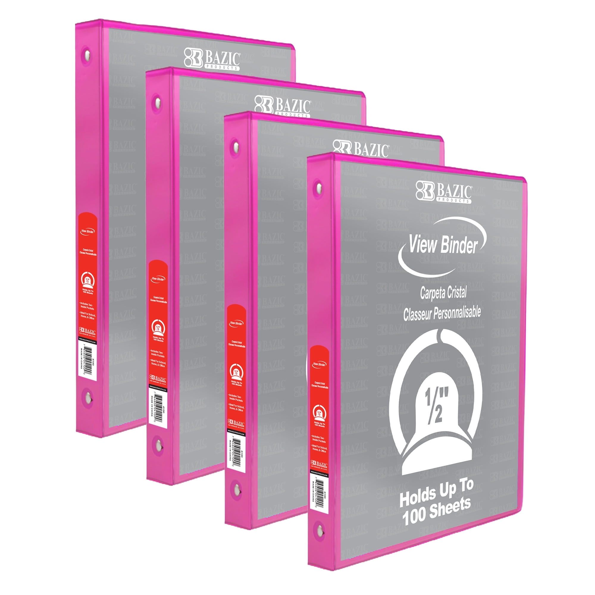 3 Ring Binder 1/2" Economy View Binders Fuchsia, Hold 100 Sheets, 4 ...