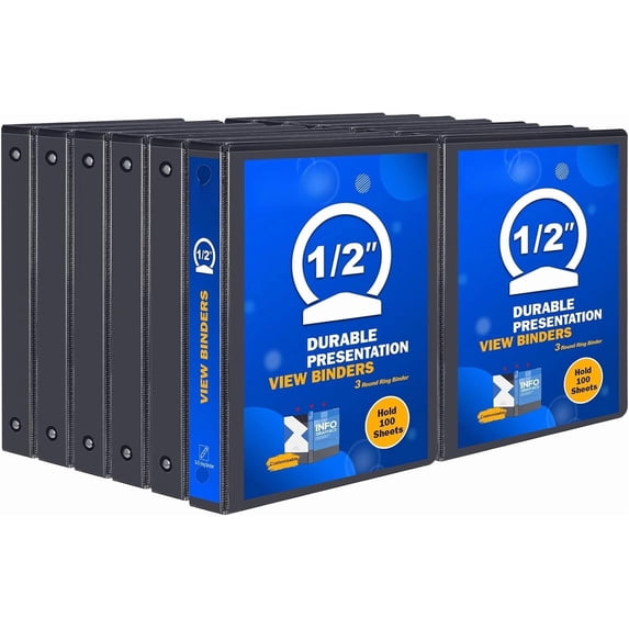 3 Ring Binder 1/2 Inch, Sturdy 0.5"-Round Ring Binder with 2 Interior ...