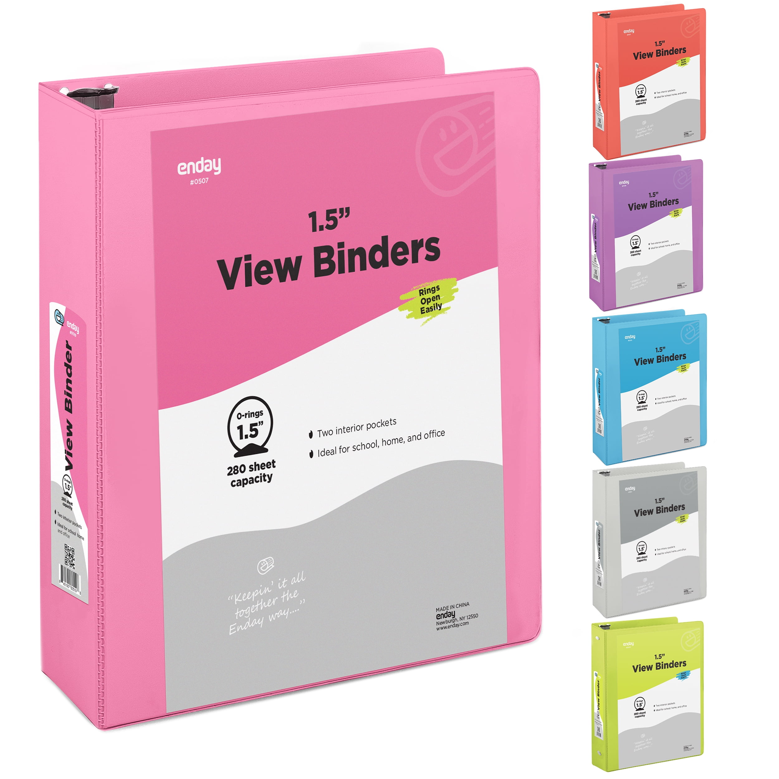Enday 3 Ring Binder 1.5 Inch, Clear View with 2 Inside Pockets - Office ...