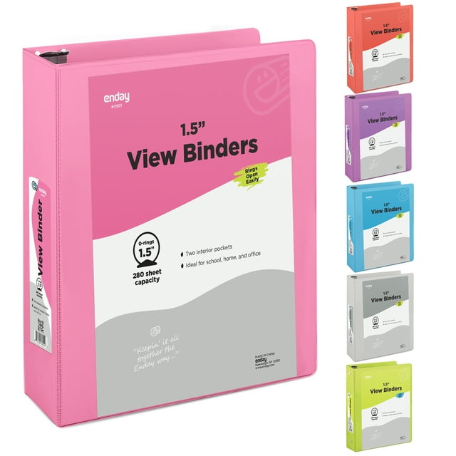 Enday 3 Ring Binder 1.5 Inch, Clear View with 2 Inside Pockets - Office ...