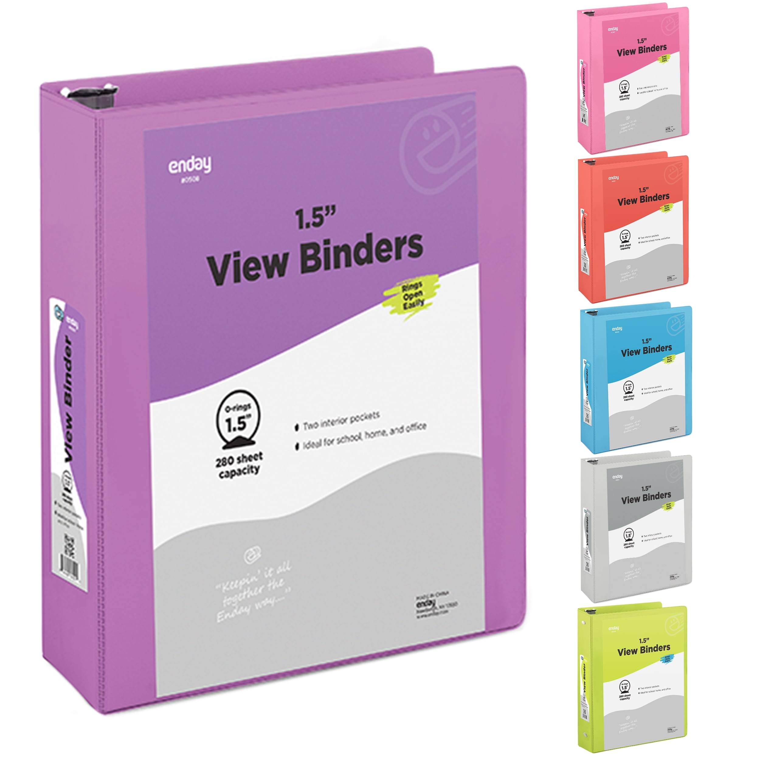 Enday 1.5 Inch 3 Ring Binder, Clear View Front, Colorful Purple, with 2 ...