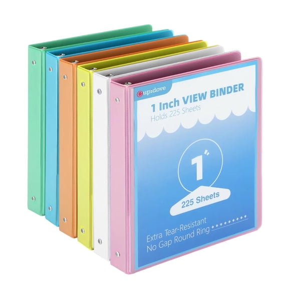 6 Pack 3 Ring Binder, 1 inch, 2 Pockets, Holds 225 Sheets, Clear View ...