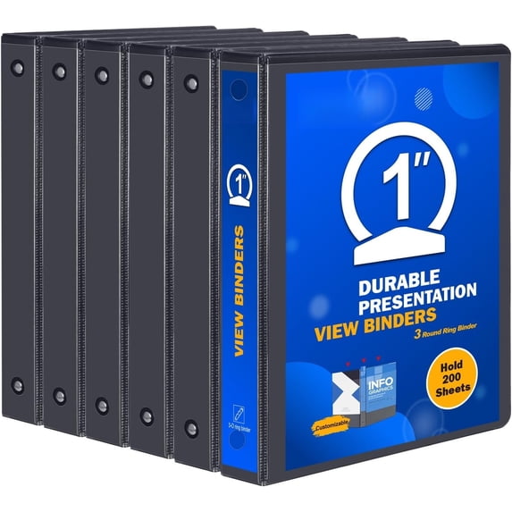 3 Ring Binder 1 Inch, Sturdy 1"-Round Ring Binder with 2 Interior ...