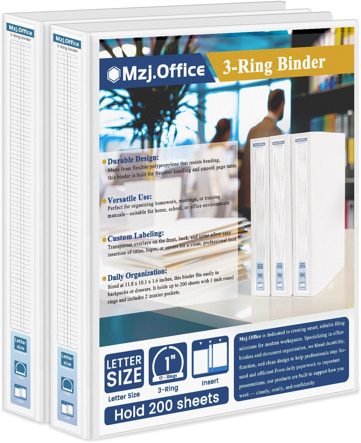 3 Ring Binder 1 inch, 2 Pack 1 Binders 3 Ring with Clear View Front ...