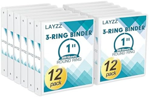 3 Ring Binder, 12 Pack 1 Inch Binders 3 Ring with 2 Pockets, Round Ring ...